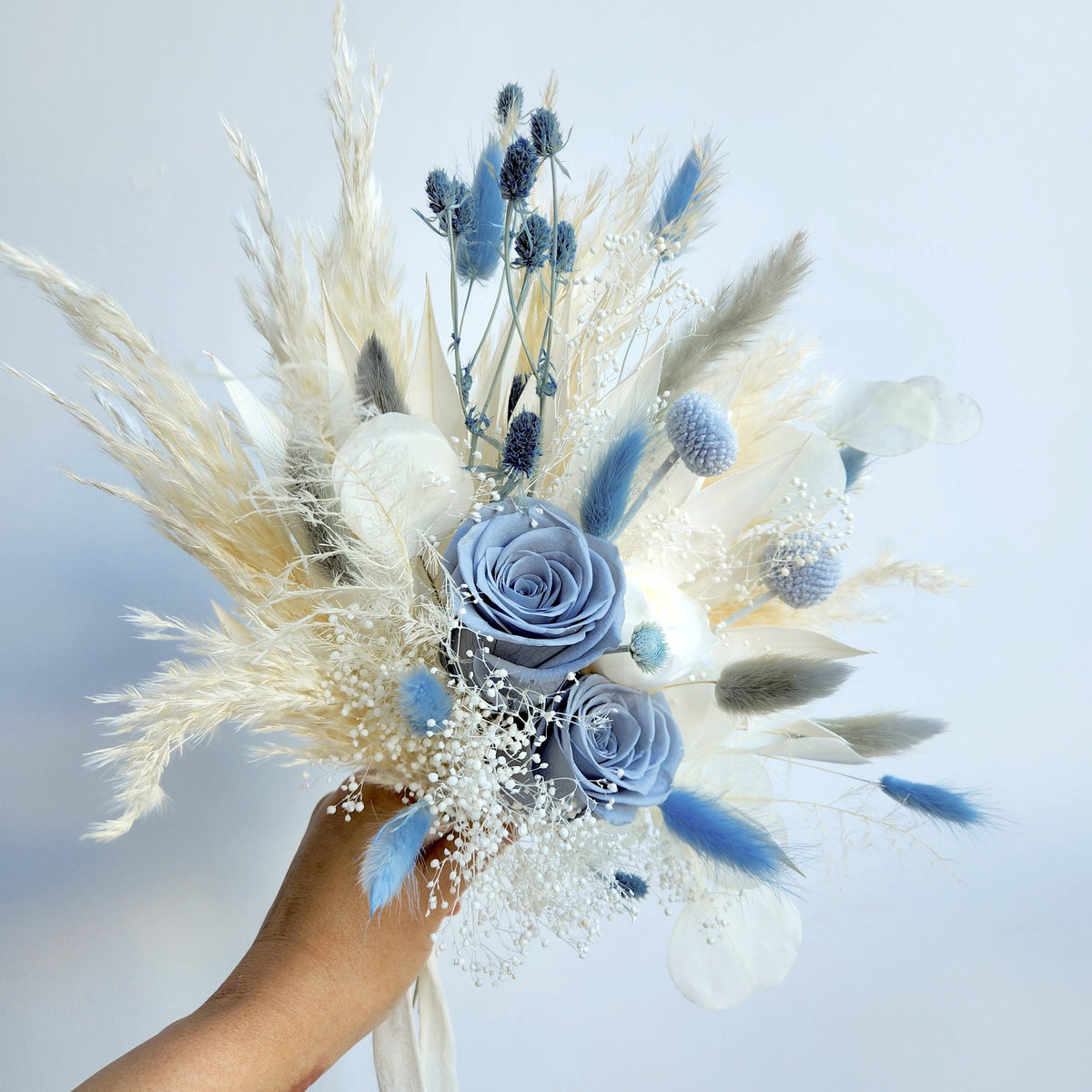 Dusty Blue Dried Flower Bouquet, Blue and Ivory Wedding Flowers ...
