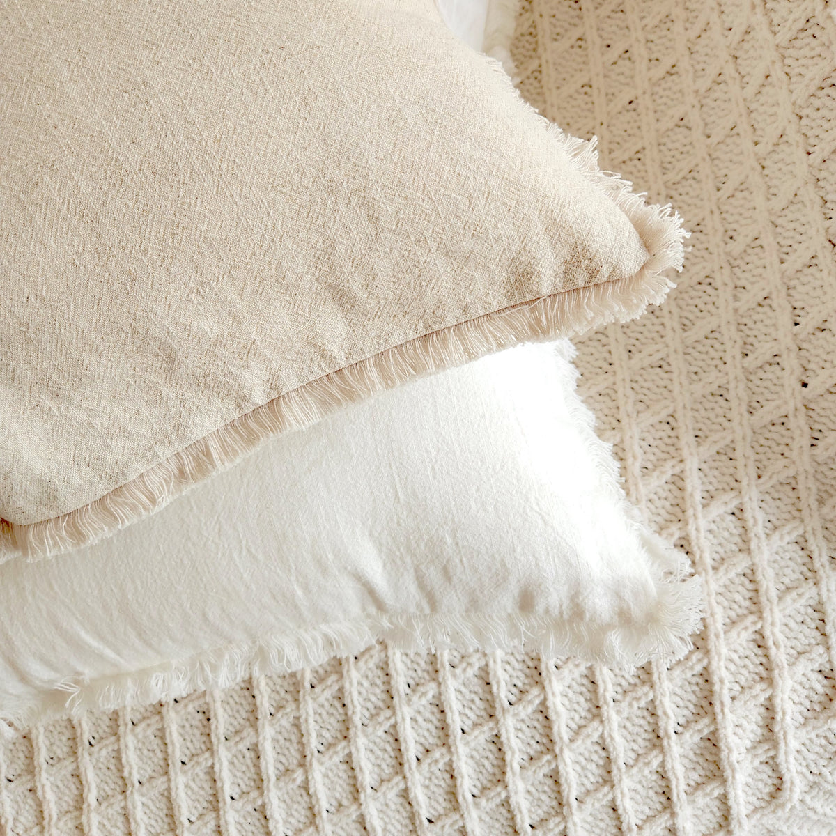 Frayed Fringe Linen Cushion Covers, White, Cream, Olive Decorative Cus ...