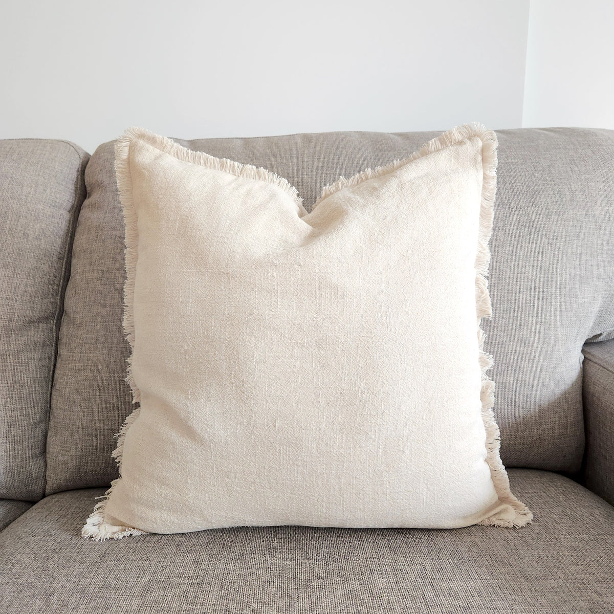 Frayed Fringe Linen Cushion Covers, White, Cream, Olive Decorative Cus ...